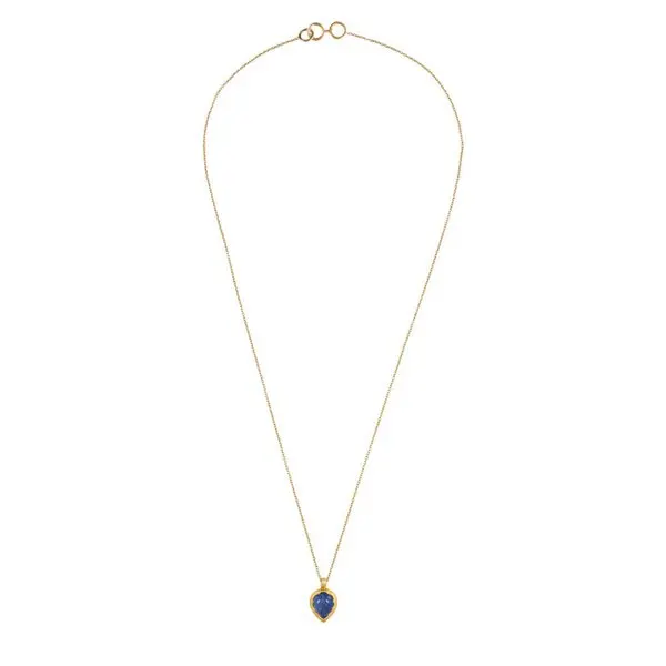 OPIUM JEWELS Gold / Blue Hand Carved Eighteen Carat Gold Blue Sapphire Pendant On Eighteen Carat Gold Fine Chain - Gold/blue