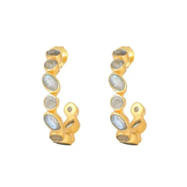 OPIUM JEWELS Gold / Blue / Grey Halo Stud Hoops Labradorite - Gold/blue/grey