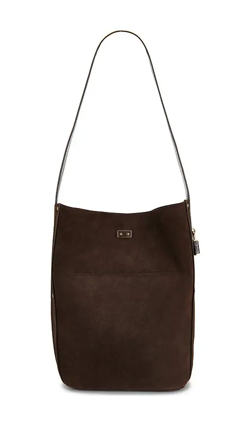 Tory Burch Lock Suede Slim Bucket Bag In Chocolate