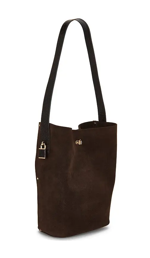 Tory Burch Lock Suede Slim Bucket Bag In Chocolate