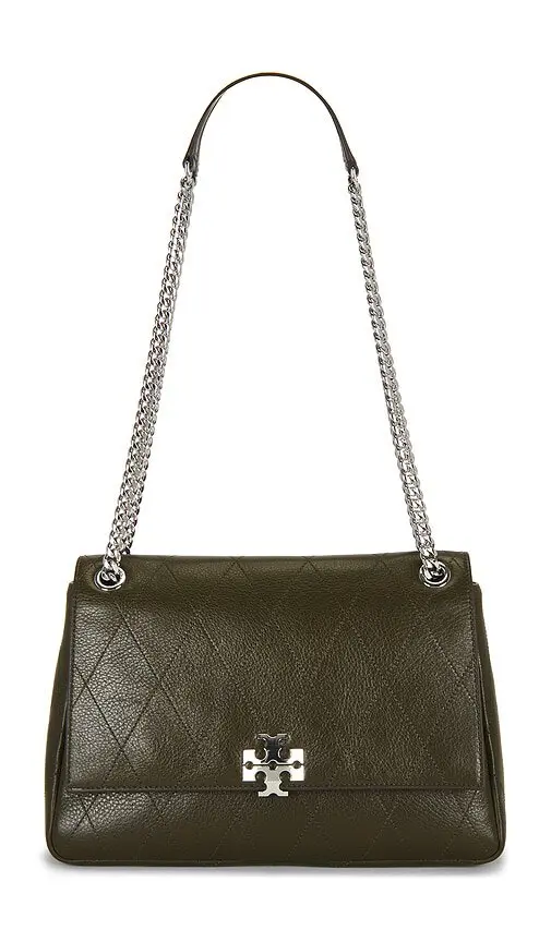 Tory Burch Charlie Quilted Shoulder Bag In Olive - Leccio