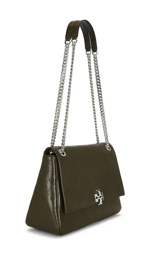 Tory Burch Charlie Quilted Shoulder Bag In Olive - Leccio