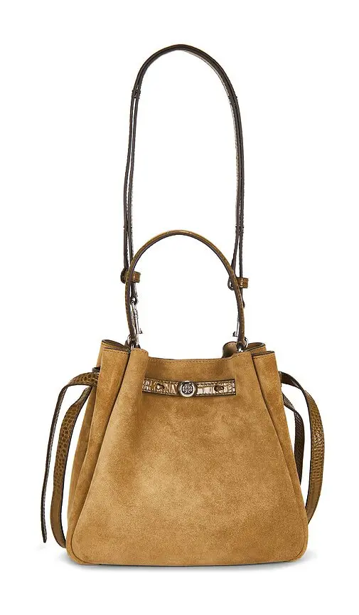 Tory Burch Romy Suede Bucket Bag In Yellow - Stone