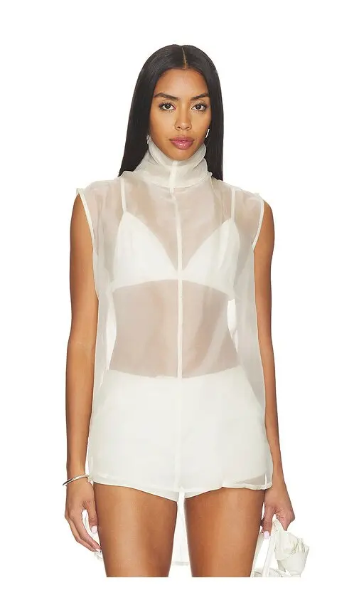 AEXAE X Silk Organza Roll Neck Top - Ivory