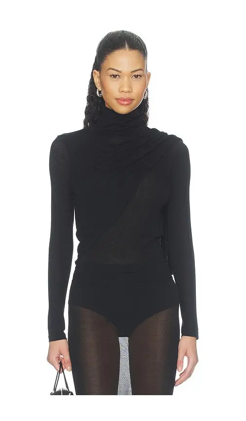 Enza Costa Sheer Cashmere Jersey Bandana Turtleneck - Black