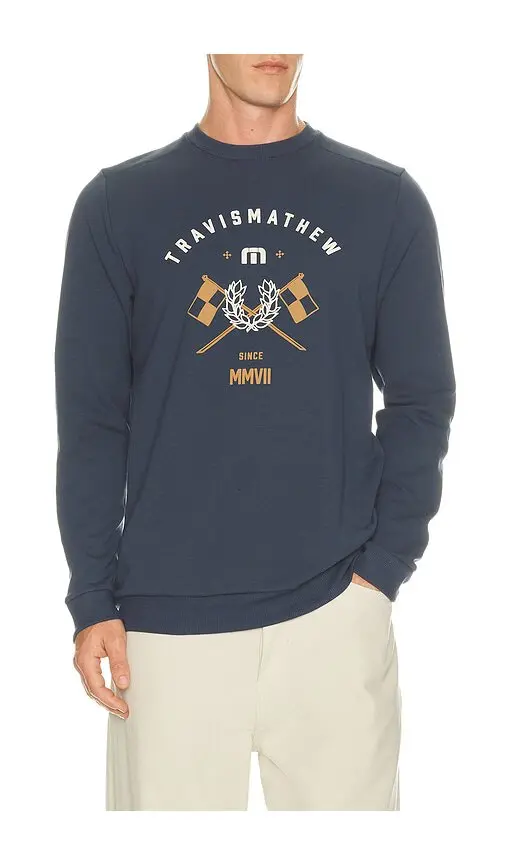 Travis Mathew Varsity Club Crew Sweatshirt In Blue