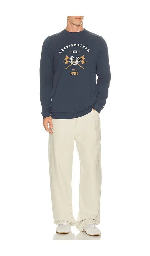 Travis Mathew Varsity Club Crew Sweatshirt In Blue