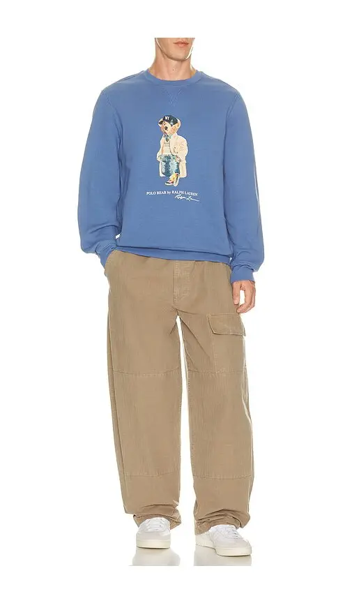 Polo Ralph Lauren Seasonal Fleece Novelty Litchfield Bear Crewneck Sweatshirt In Blue - Bastille Blue