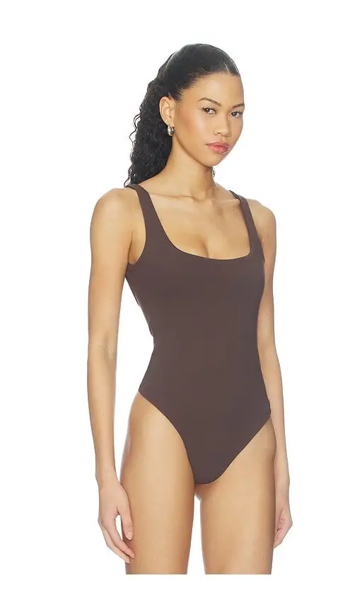 Susana Monaco Essential Low Back Tank Thong Back Bodysuit In Chocolate