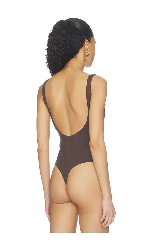 Susana Monaco Essential Low Back Tank Thong Back Bodysuit In Chocolate