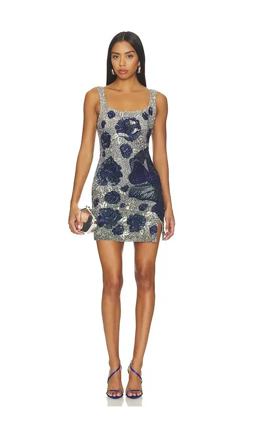LA FUORI Midnight Rose Mini Dress In Metallic