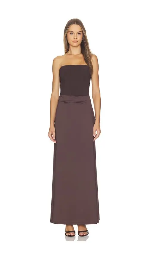 RUNAWAY THE LABEL Taleah Strapless Corset Maxi Dress In Brown