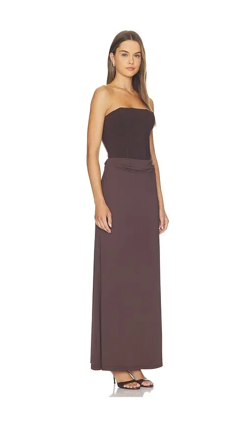 RUNAWAY THE LABEL Taleah Strapless Corset Maxi Dress In Brown