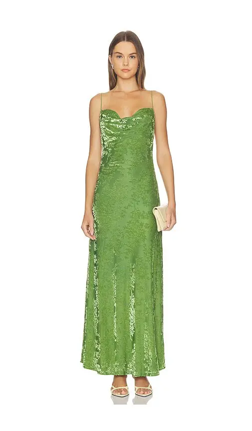 RUNAWAY THE LABEL Lyssa Cowl Cross Back Maxi Dress In Green