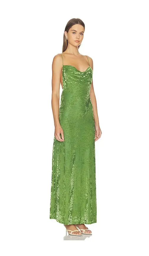 RUNAWAY THE LABEL Lyssa Cowl Cross Back Maxi Dress In Green