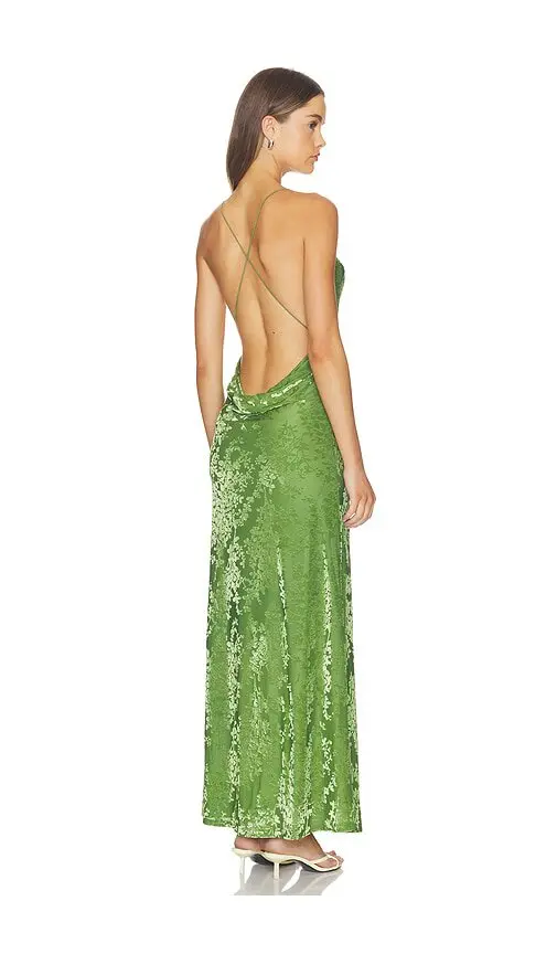 RUNAWAY THE LABEL Lyssa Cowl Cross Back Maxi Dress In Green