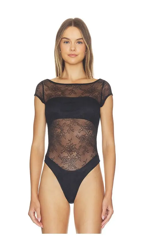 RUNAWAY THE LABEL Opaline Boat Neck Lace Bodysuit