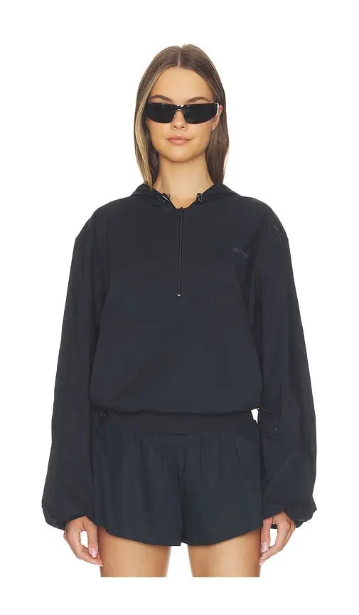 SKIMS Woven Cotton Half Zip Jacket In Black
