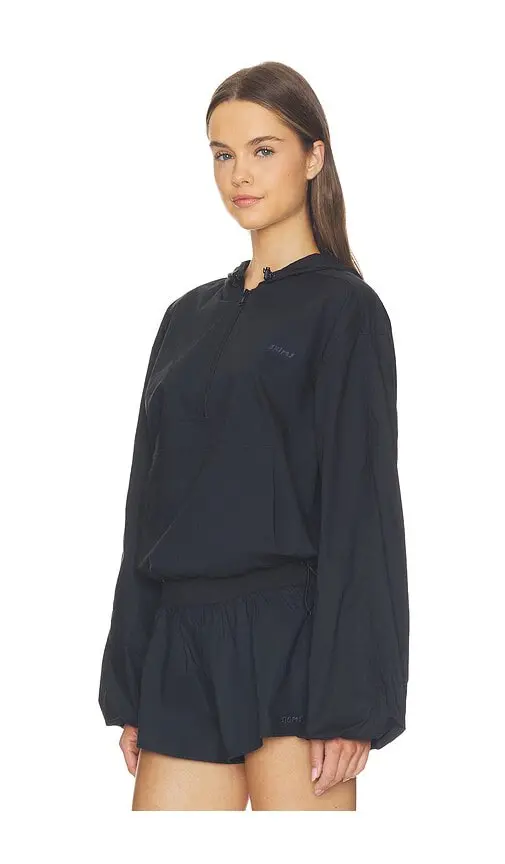 SKIMS Woven Cotton Half Zip Jacket In Black