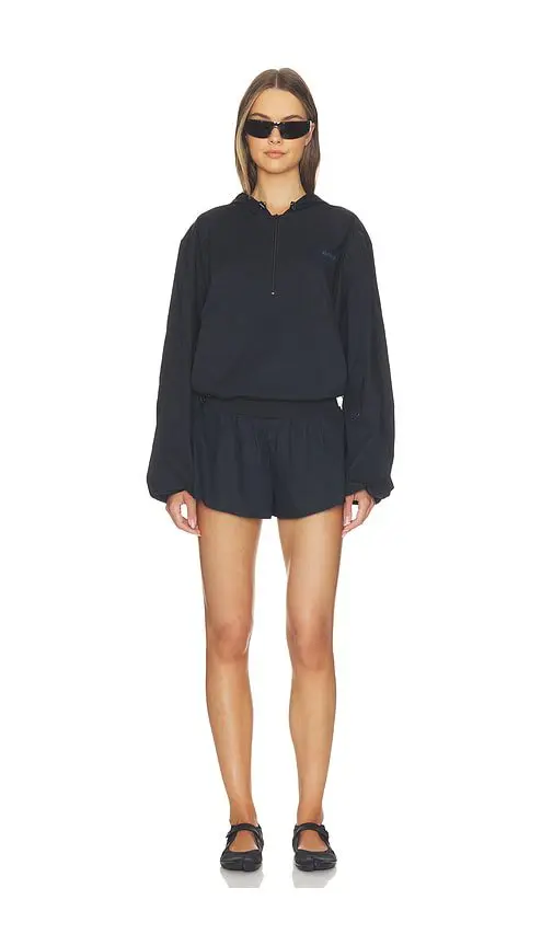 SKIMS Woven Cotton Half Zip Jacket In Black