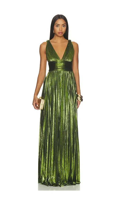 Retrofete Perindo Dress In Green - Metallic Basil