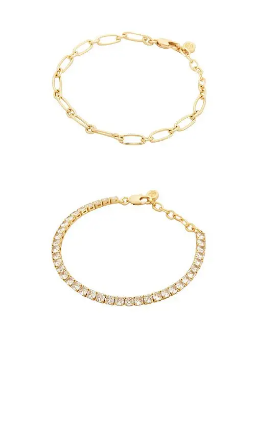 Ettika Crystal & Oval Chain Bracelet Set In Metallic