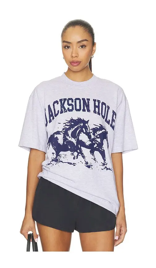 DIAMOND CROSS RANCH Blue Horses Tee In Grey - Ash Grey