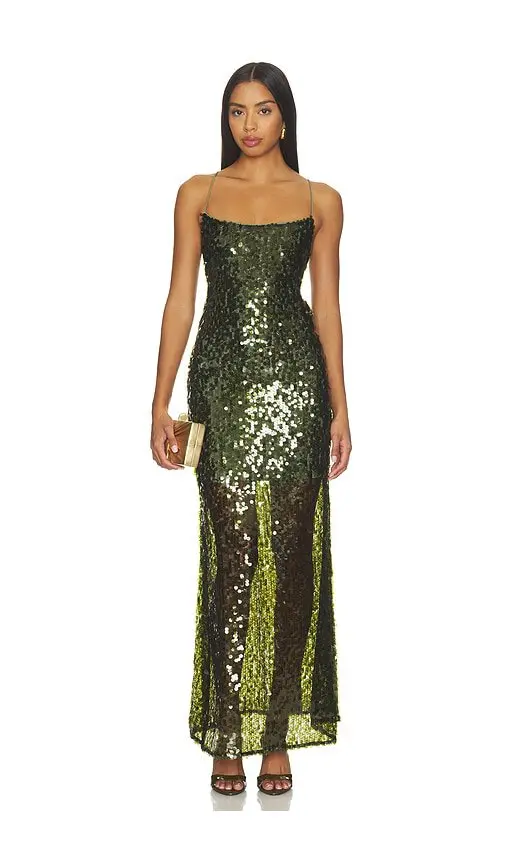 WITH HARPER LU Backless Gown In Green