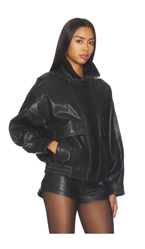 AEXAE Leather Distressed Moto Jacket In Chocolate