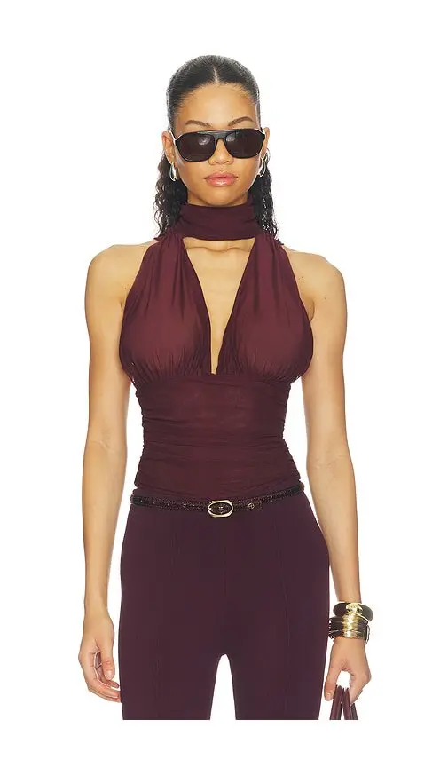 SEROYA Lori Mesh Top In Burgundy