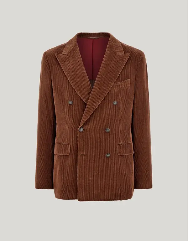 Canali Cocoa Cotton Velvet Double-breasted Modern-fit Jacket - Brown