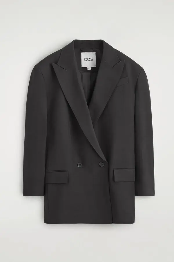 Cos Contrast-lined Double-breasted Blazer - Black