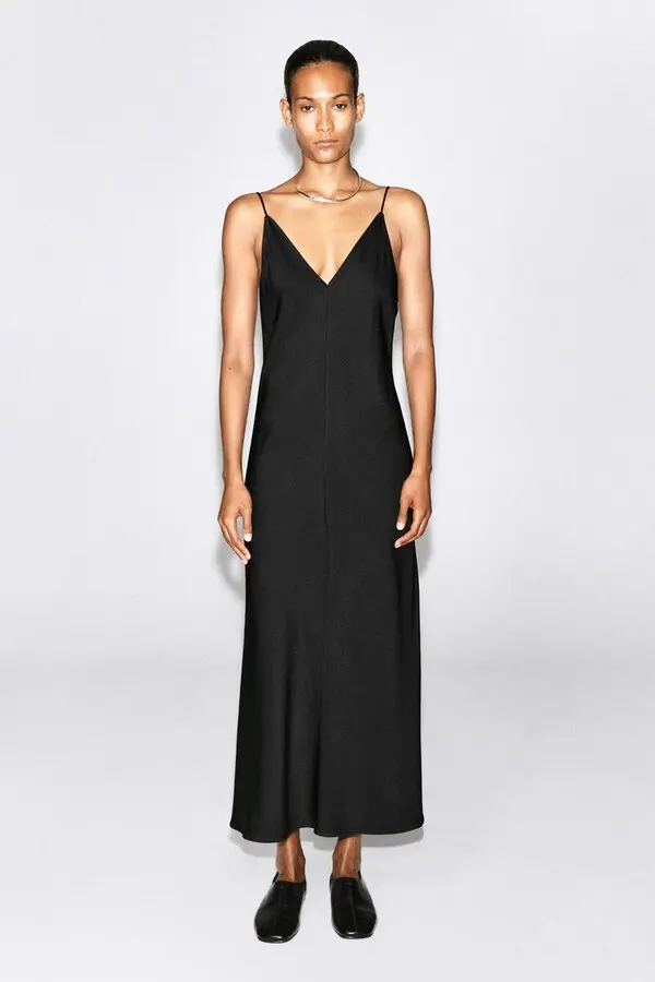 Cos Crepe Midi Slip Dress - Black