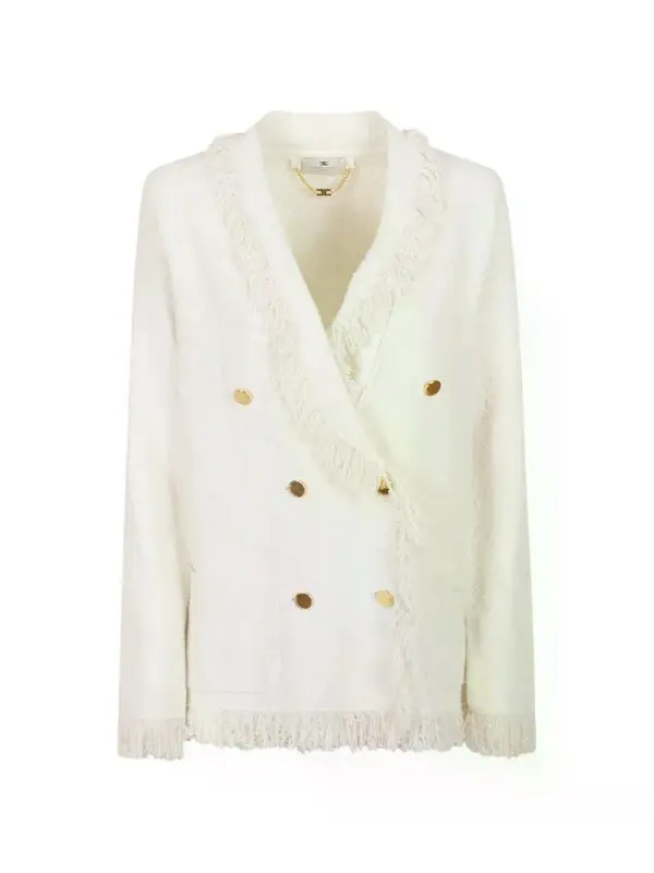 Elisabetta Franchi Fringe-trim Double-breasted Blazer - White