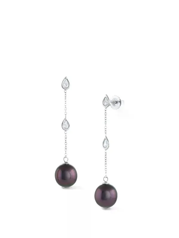 BAGGINS Diamond And Tahitian South Sea Pearl Drop Earrings - Silver