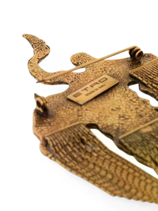 Etro Brass Phoenix Brooch With Fringing