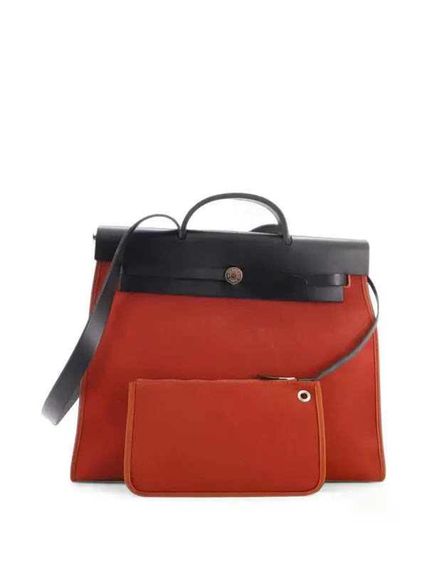Hermès Herbag Zip Leather And Toile 39 Satchel - Brown