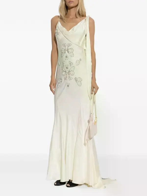 SELF-PORTRAIT Embellished Satin Maxi Dress - Neutrals