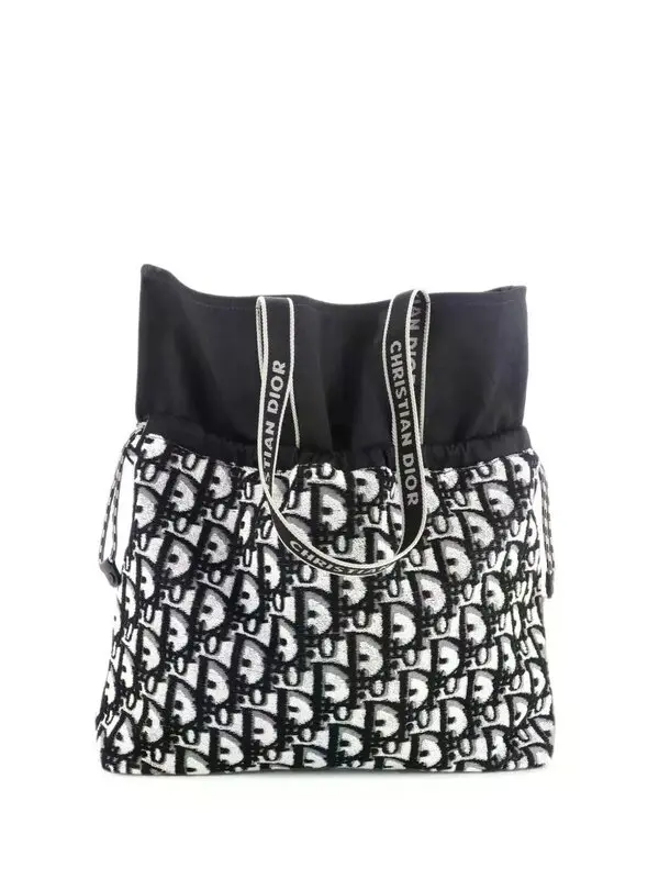 Dior Reversible Oblique Terry Cotton And Oblique Technical Nylon Tote Bag - Black