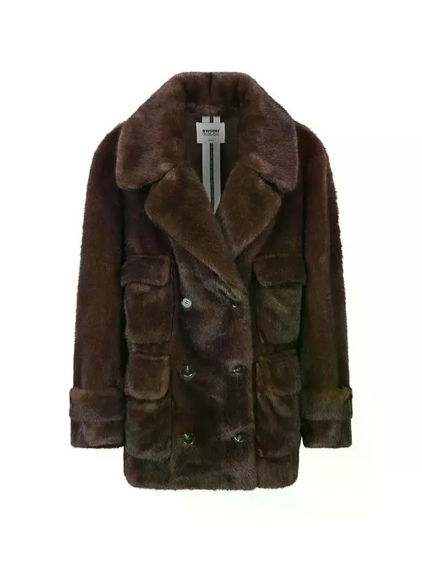 SWORD 6644 Faux-fur Double-breasted Jacket - Brown