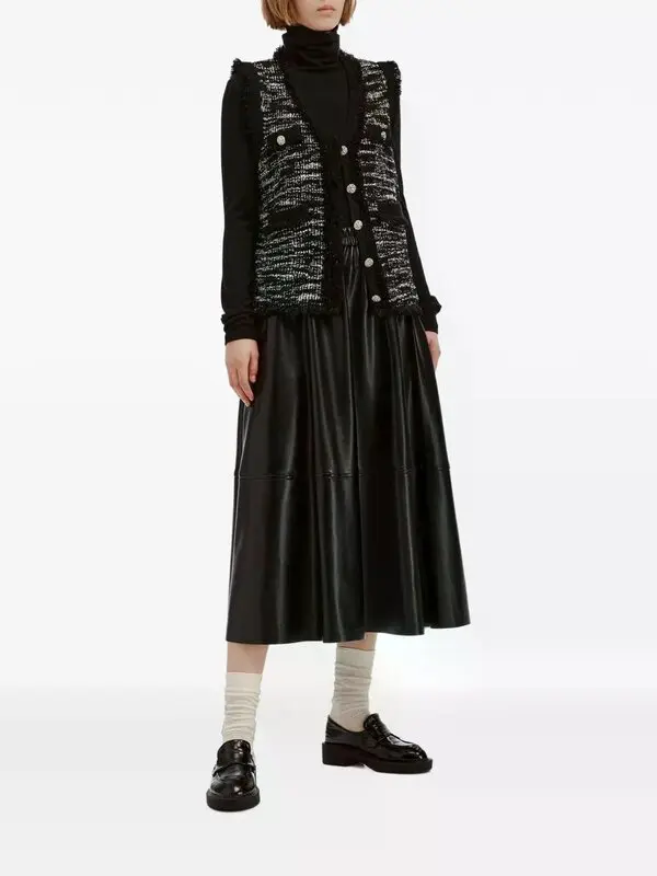 B+AB Fringe-trim Button-up Gilet - Black
