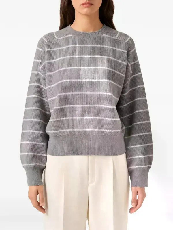Brunello Cucinelli Striped Crew-neck Sweater - Grey