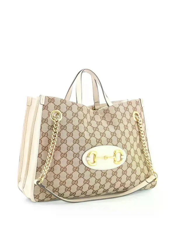 Gucci Horsebit 1955 Chain Gg Canvas With Leather Medium Tote Bag - Brown