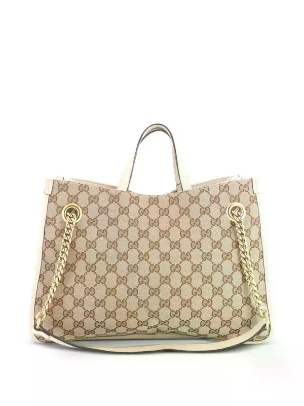 Gucci Horsebit 1955 Chain Gg Canvas With Leather Medium Tote Bag - Brown