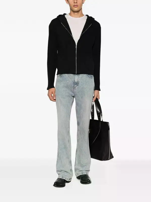 SUNFLOWER Ribbed-knit Zip-up Hoodie
