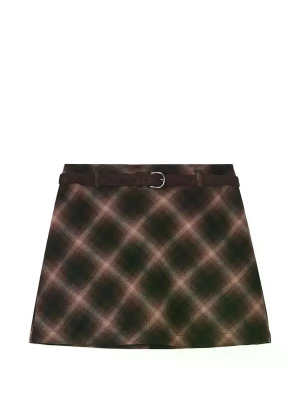 B+AB Check-pattern Belted Mini Skirt