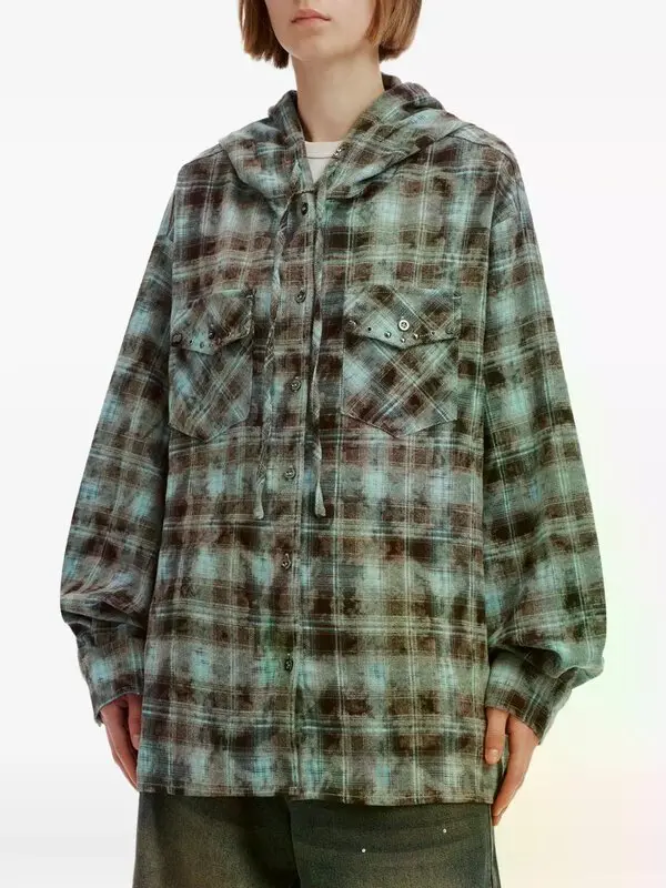 MINI CREAM Check-print Hooded Shirt