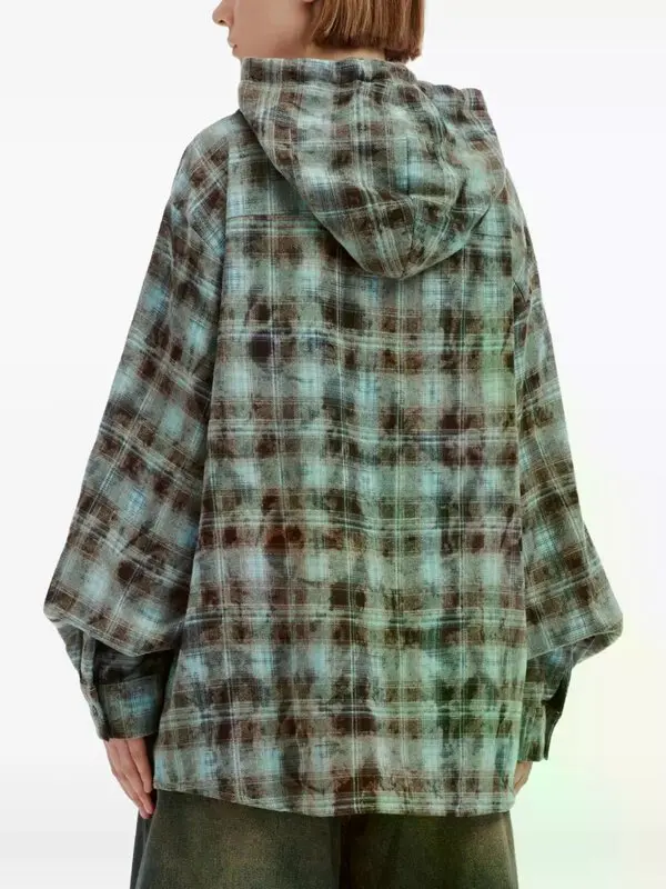 MINI CREAM Check-print Hooded Shirt