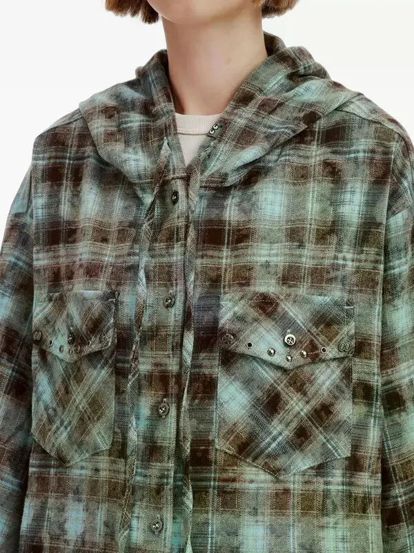 MINI CREAM Check-print Hooded Shirt