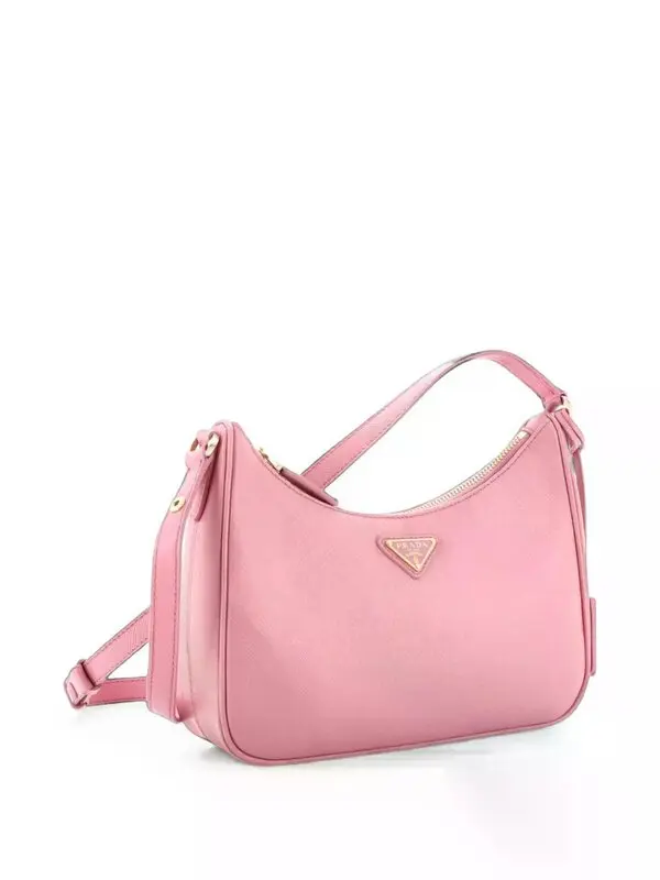 Prada Adjustable Handle Zip Saffiano Leather Mini Hobo Bag - Pink